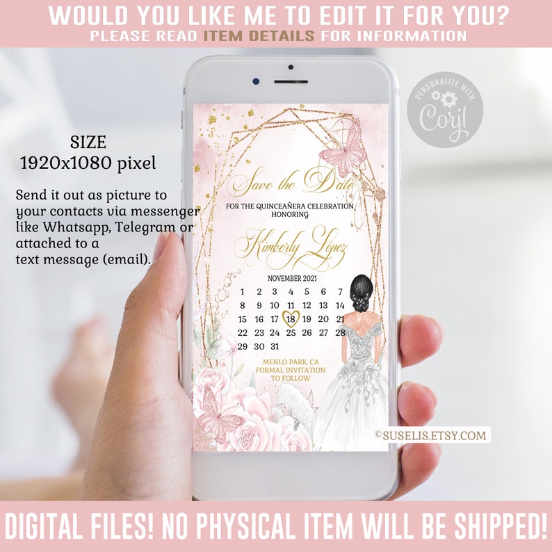 Editable Save the Date Evite Calendar Text Invite Blush - Etsy