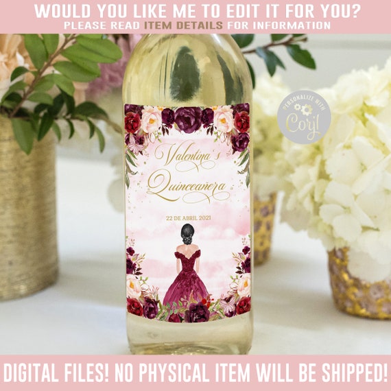 EDITABLE Quinceañera Wine Bottle Labels Corjl Template - Etsy