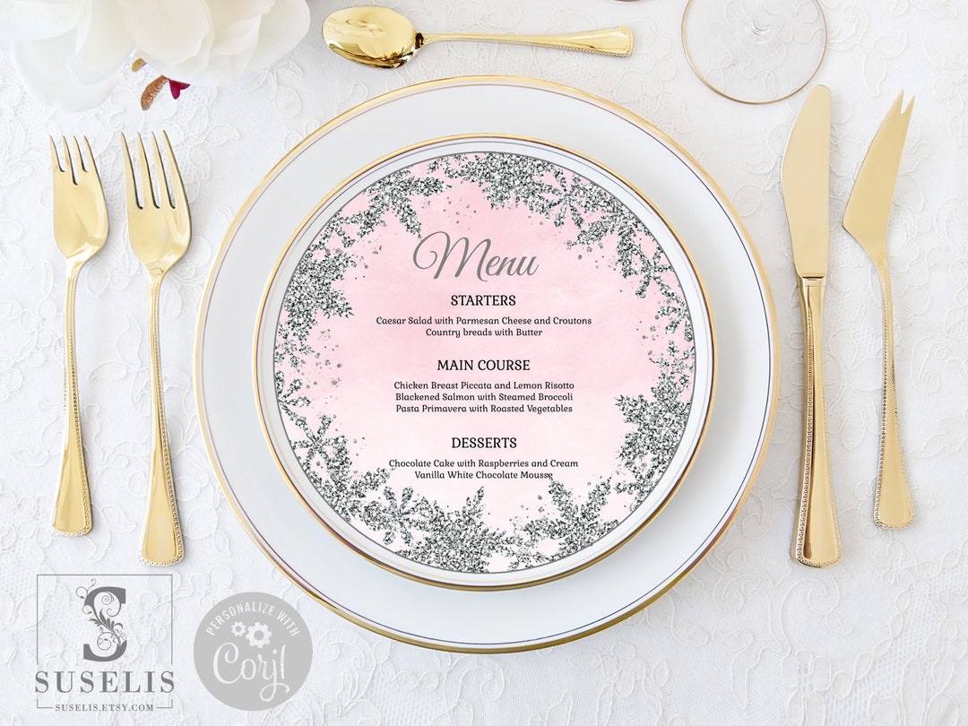 EDITABLE Round Menu Template, Snowflakes, Pink Winter, Circle Menu ...