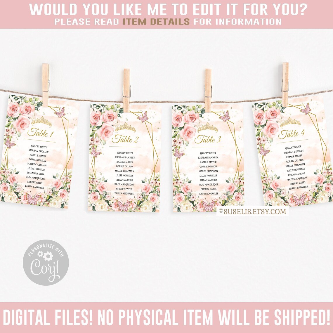 EDITABLE Table Seating Chart Cards, Corjl Template, Instant Download ...