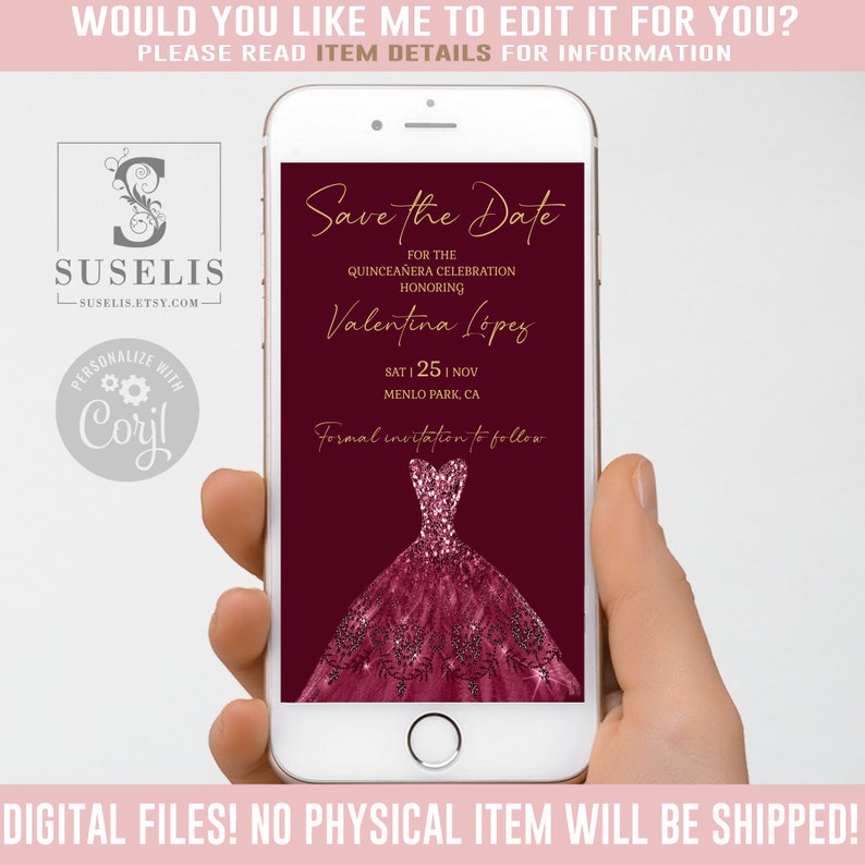 Editable Save the Date Evite Text Invite Burgundy Red - Etsy