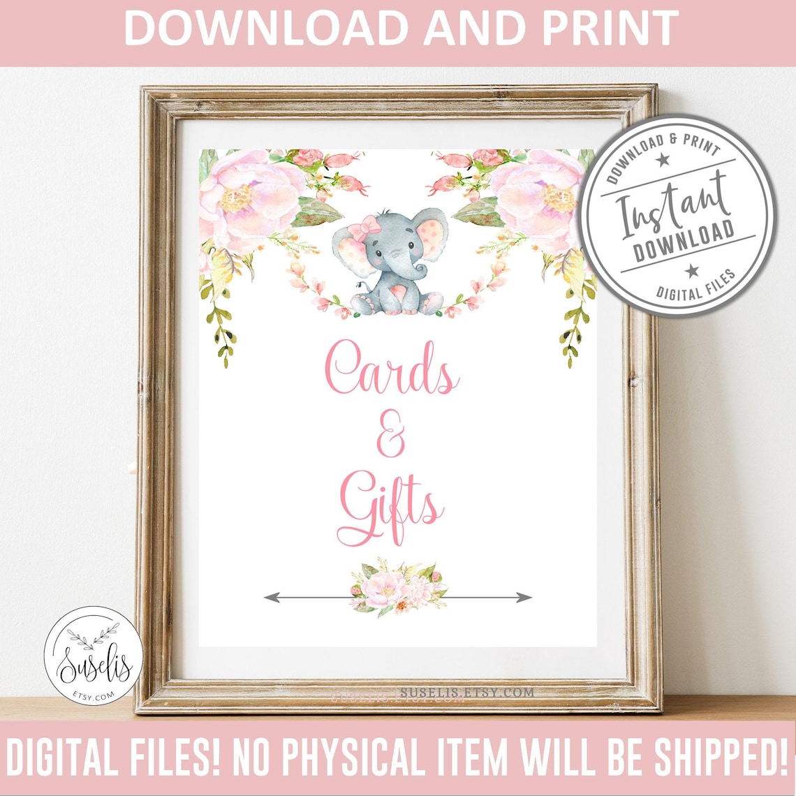 Printable Cards & Gifts Sign, Baby Girl Shower Sign, Watercolor ...