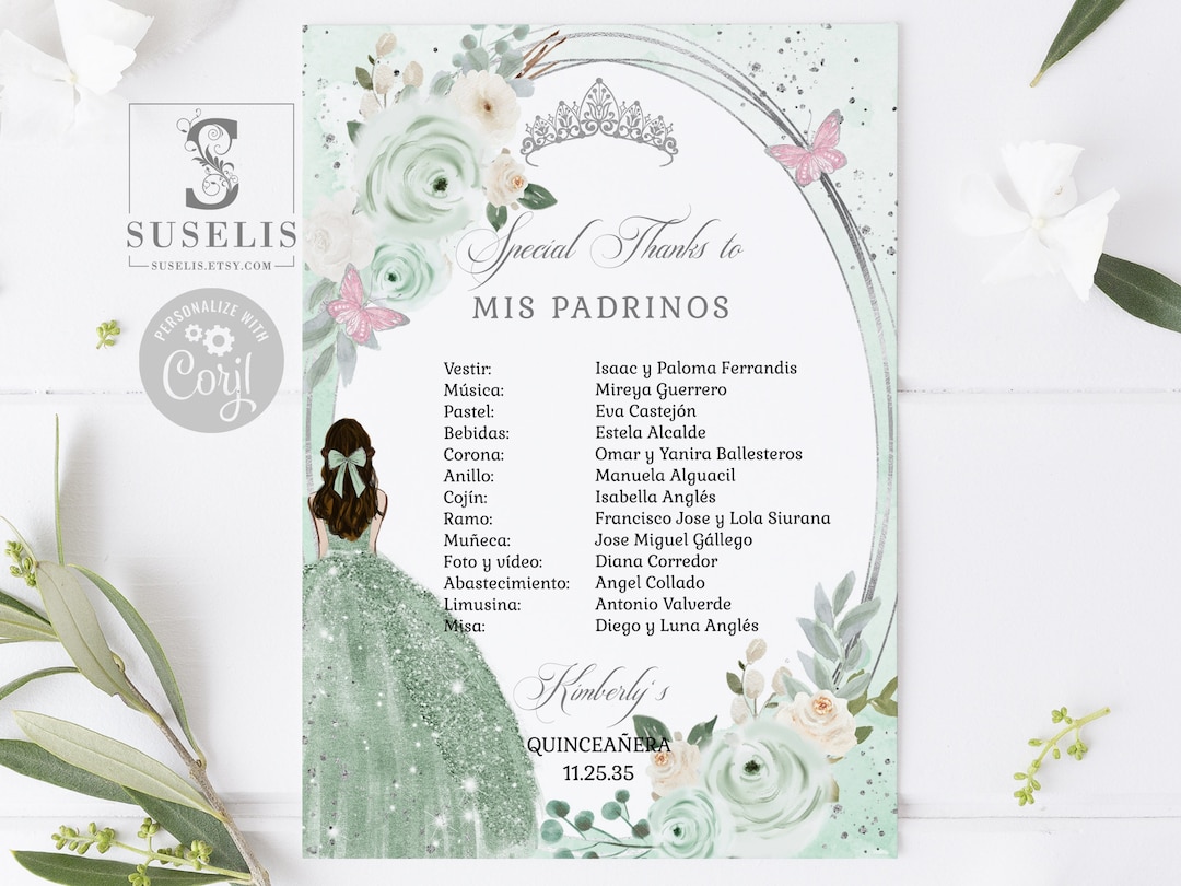 EDITABLE TEMPLATE Lista De Padrinos, Special Thanks, List of Godparents ...