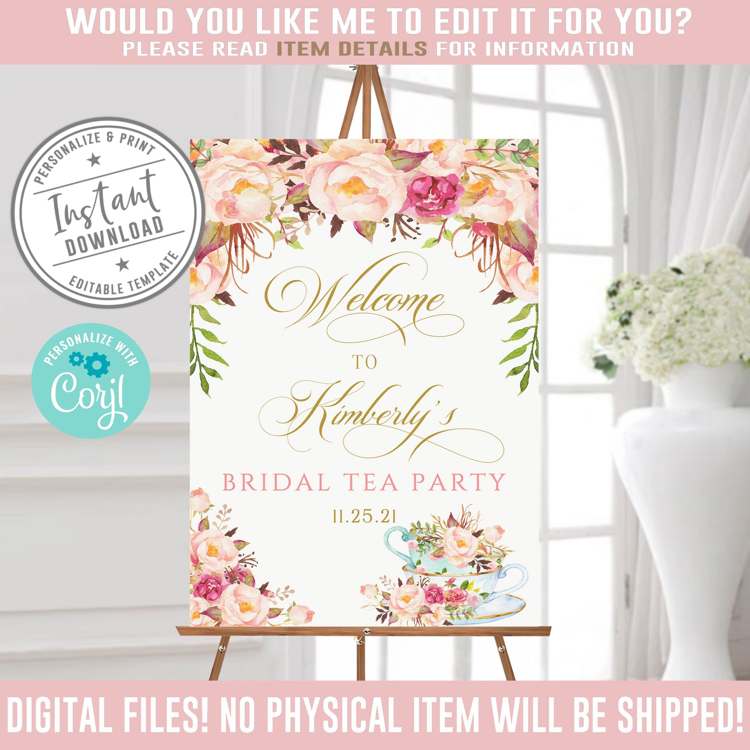 Editable Welcome to Tea Party Bridal Shower Sign Corjl | Etsy