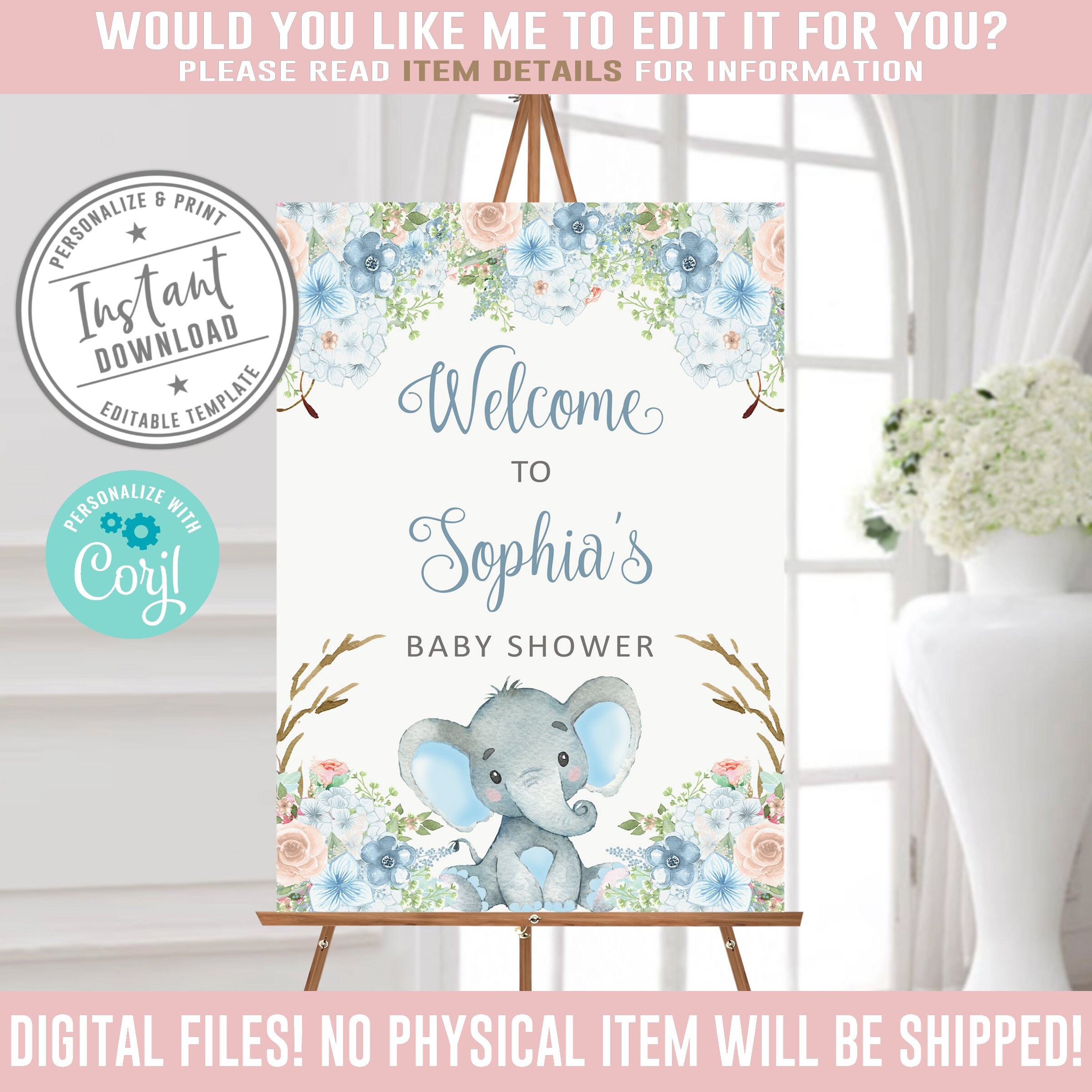 EDITABLE Baby Shower Welcome Sign Corjl Template Boy | Etsy
