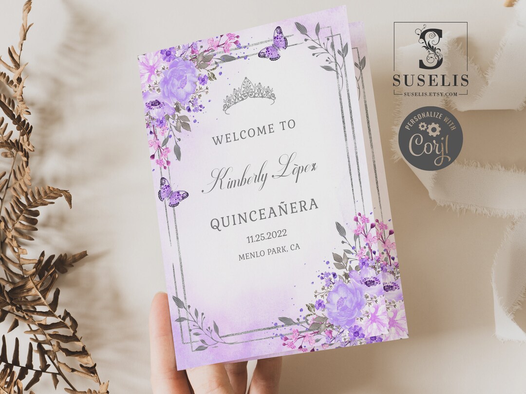 EDITABLE Bi-fold Quinceanera Program Template Purple Flowers - Etsy