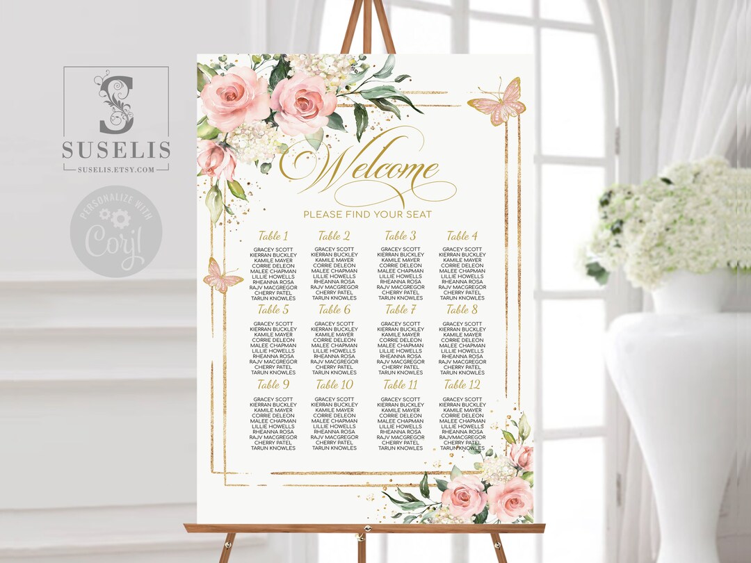EDITABLE Seating Chart, Table Plan, Blush Pink Floral, Find Your Seat ...