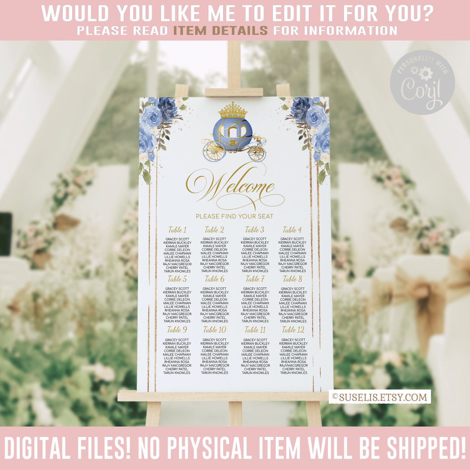 EDITABLE Seating Chart Table Plan Watercolor Baby Blue - Etsy