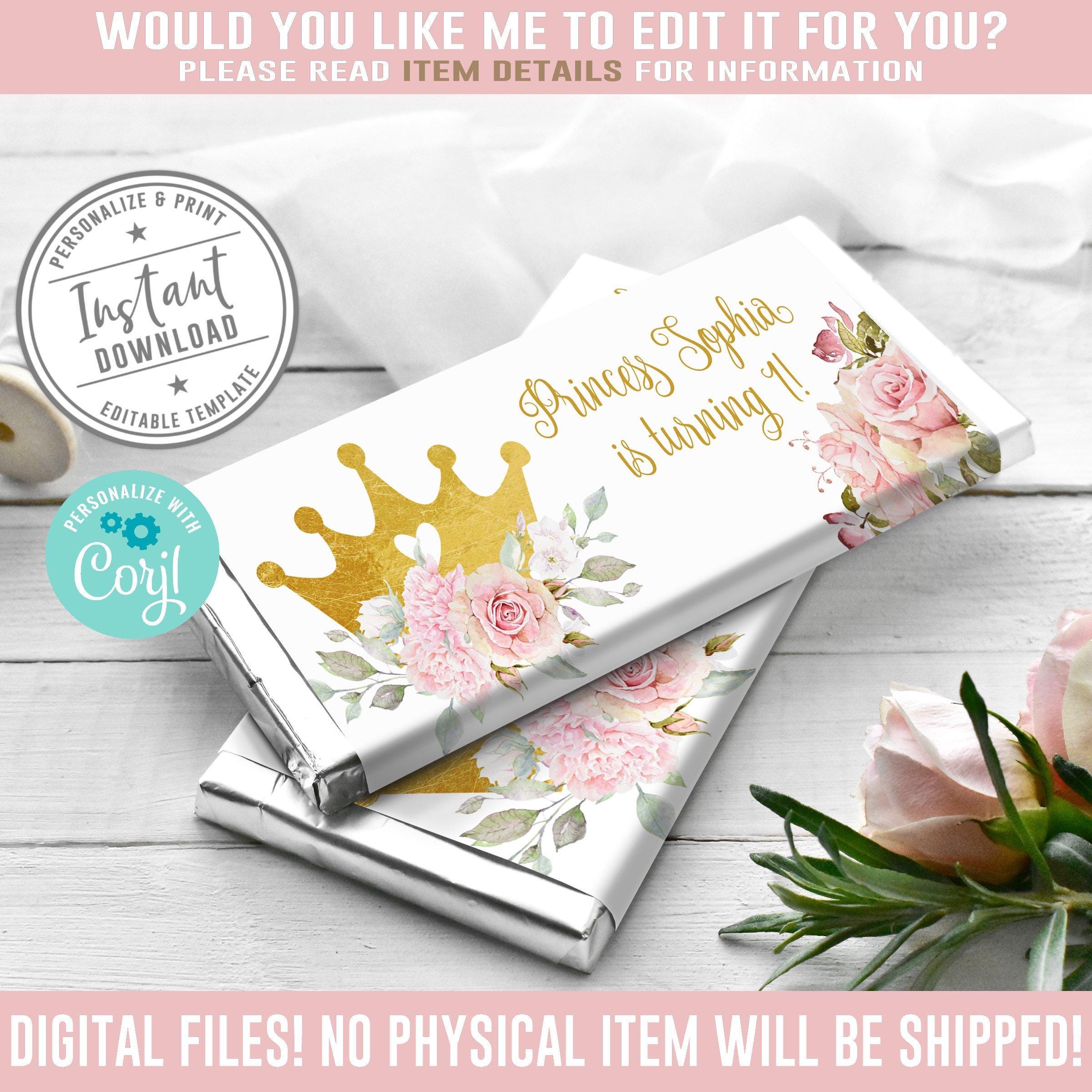 EDITABLE Princess Party Chocolate Wrapper, Birthday, Corjl Template ...