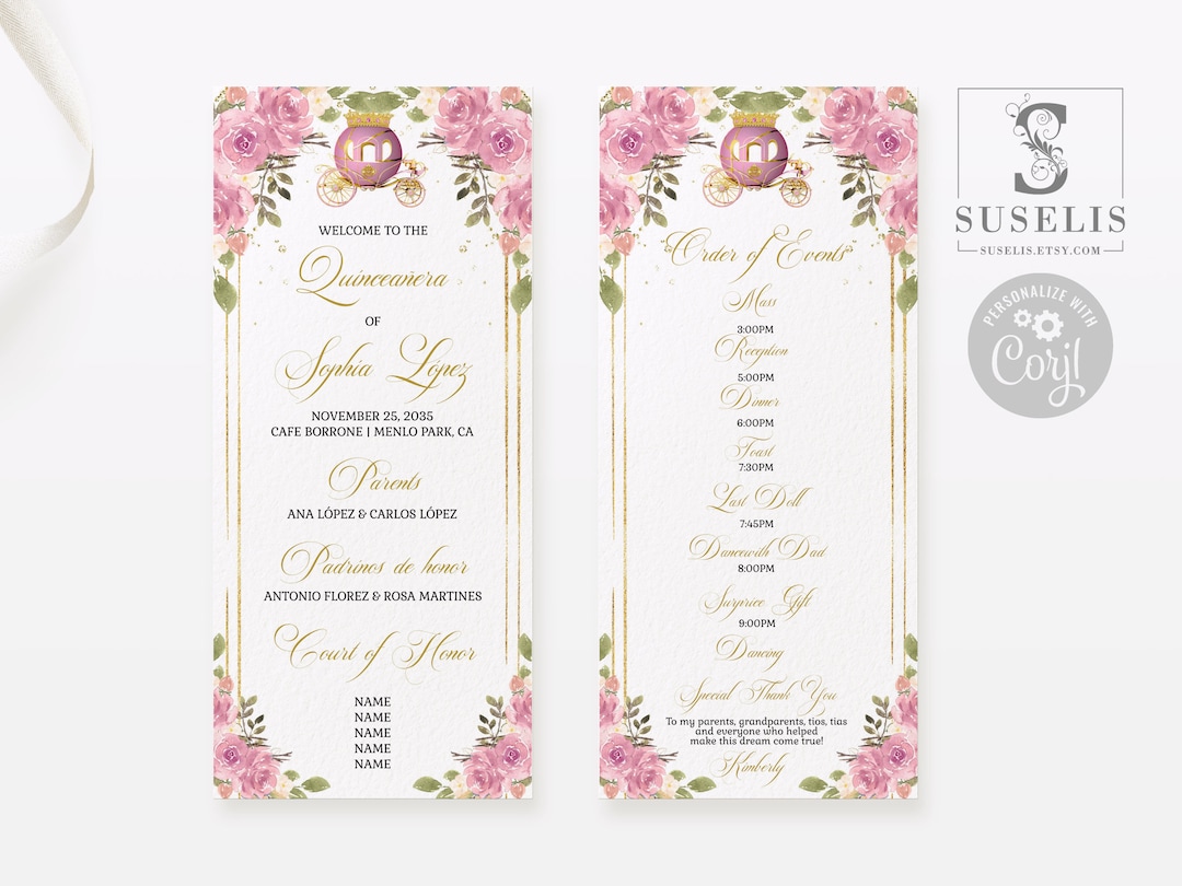 EDITABLE Princess Program Template, Pink Flowers, Butterfly ...