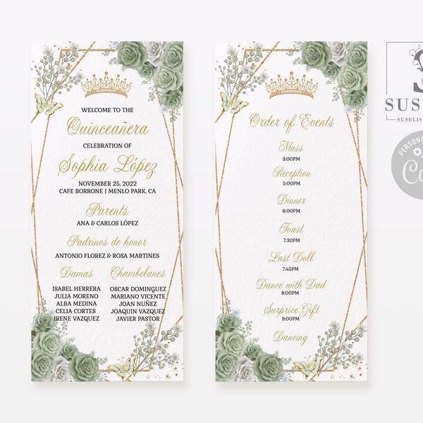 Sage Green Quinceanera Program - Etsy
