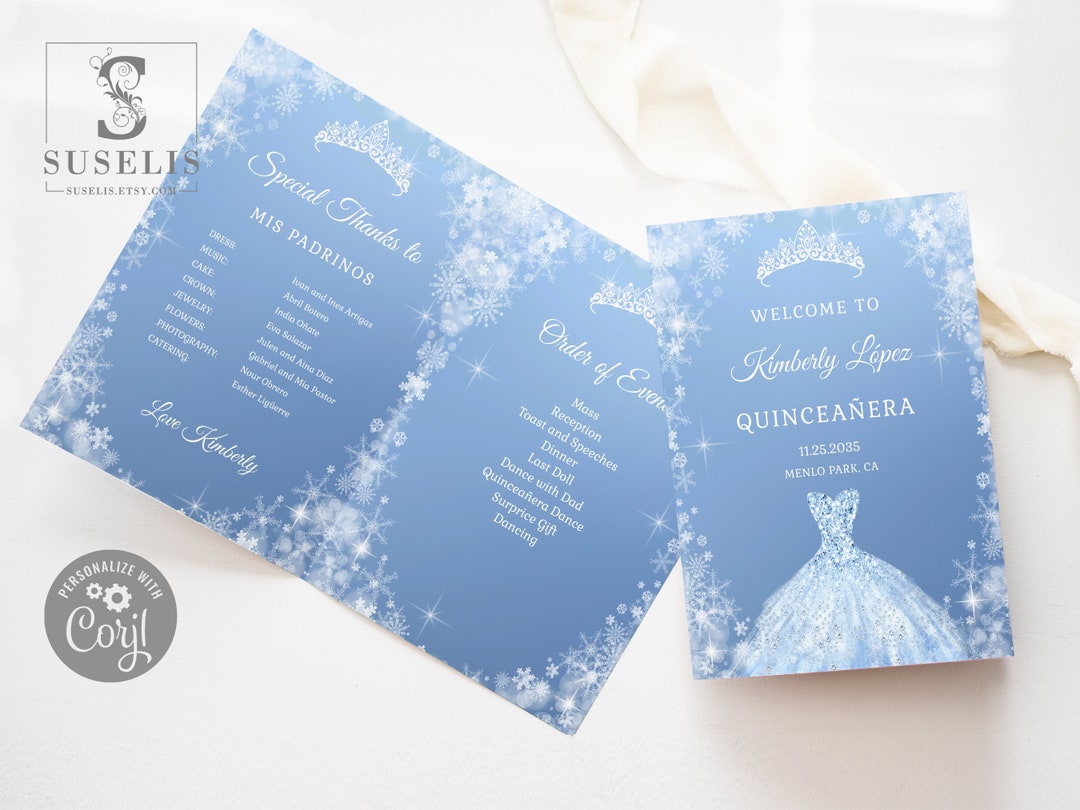 EDITABLE Bi-fold Quinceanera Program Template, Winter Wonderland ...
