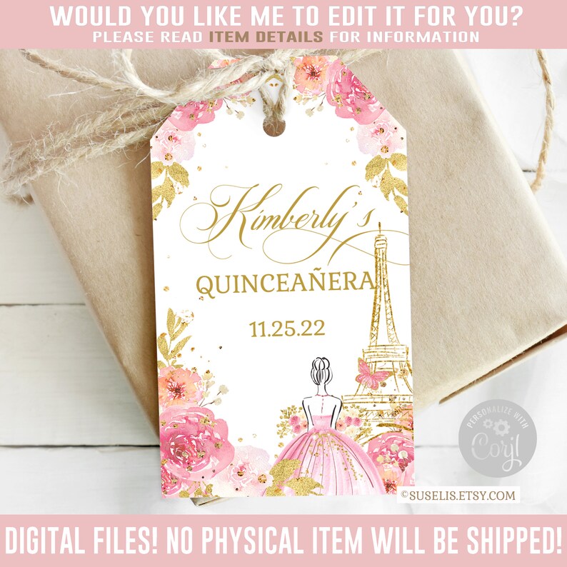 Editable Paris Quinceanera Favor Tag Blush Pink Gift Tag - Etsy