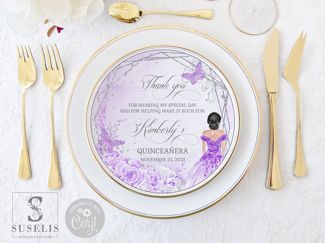 EDITABLE Charger Plate Insert, Quinceanera, Purple Silver Floral ...