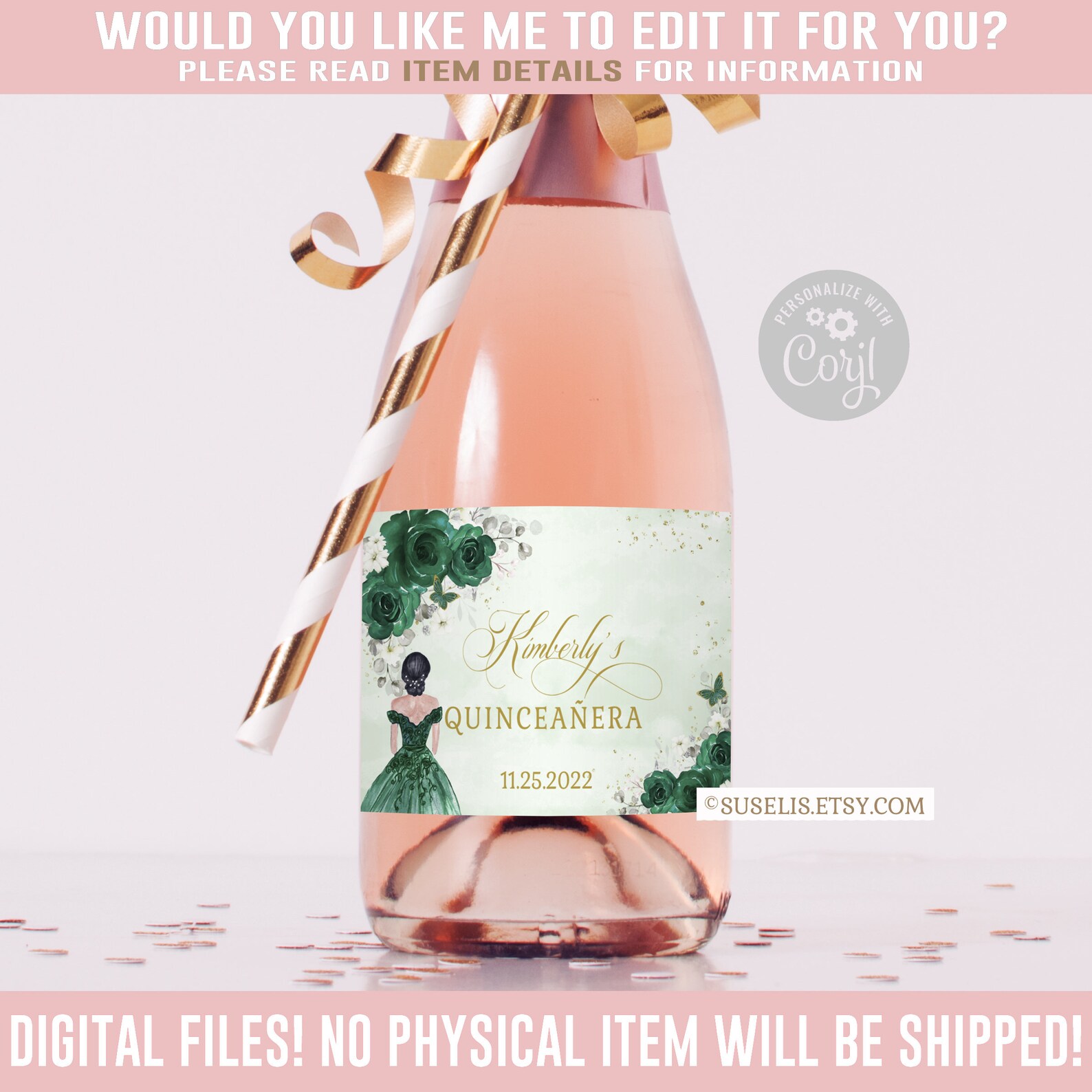 EDITABLE Quinceanera Mini Wine Champagne Bottle Labels Corjl - Etsy