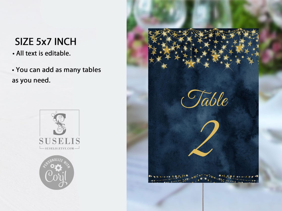 EDITABLE Starry Night Table Numbers, Quinceanera, Baby Blue, Mis Quince ...