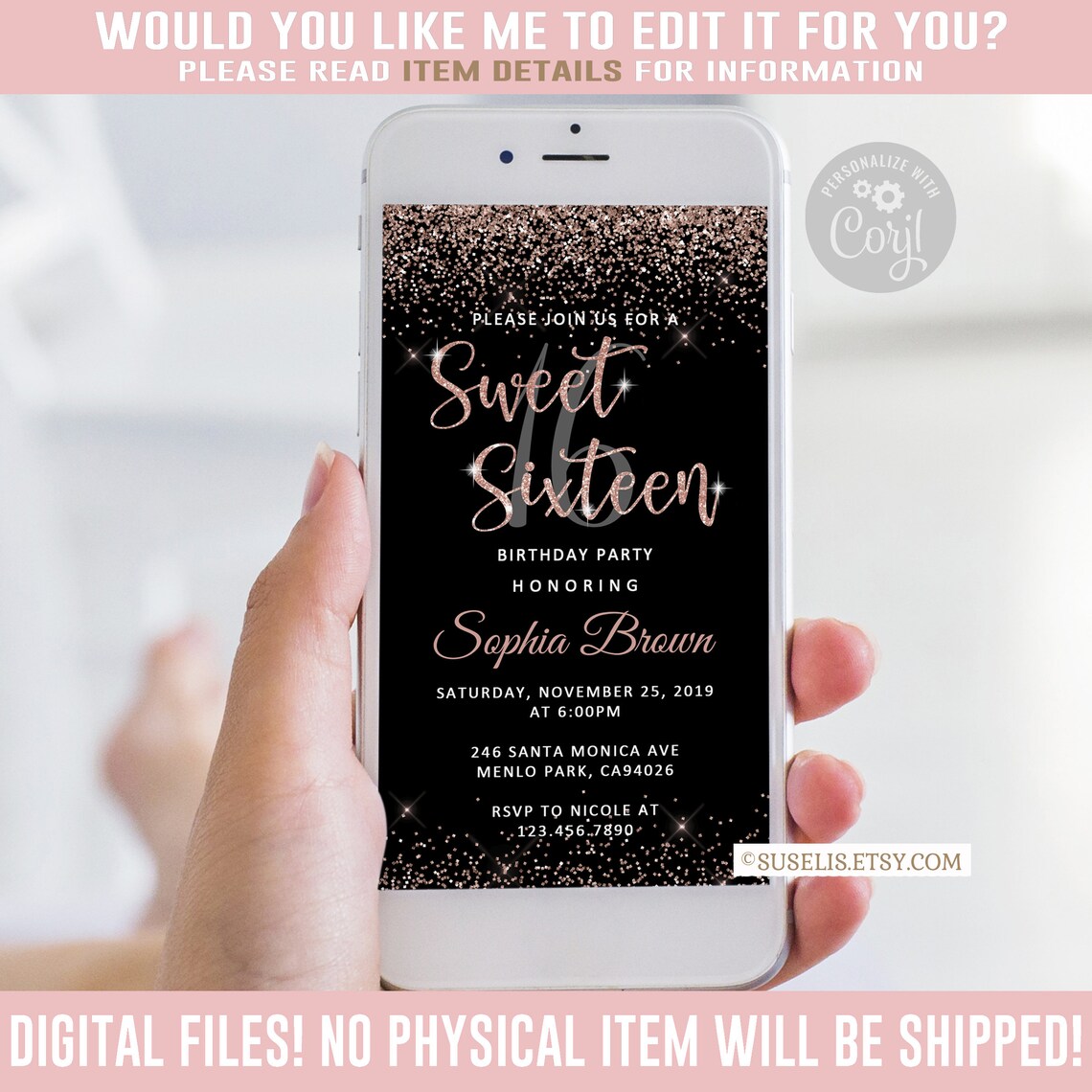 EDITABLE Electronic Birthday Invitation Evite Corjl | Etsy