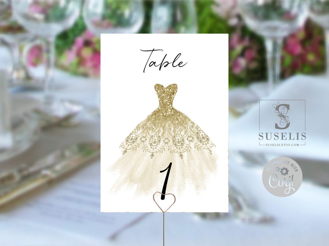 EDITABLE Table Numbers Template, Quinceanera, Gold Dress, Mis Quince ...