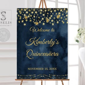 EDITABLE Starry Night Welcome Sign Template, Blue Under the Stars ...