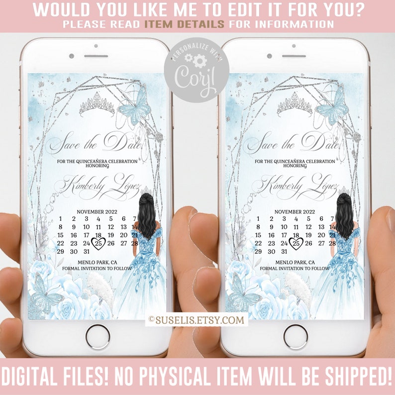 Editable Save the Date Evite Text Invite Blue Flowers - Etsy