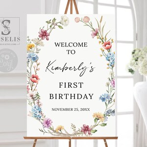 EDITABLE Template Wildflower Birthday Welcome Sign, Spring Flower ...
