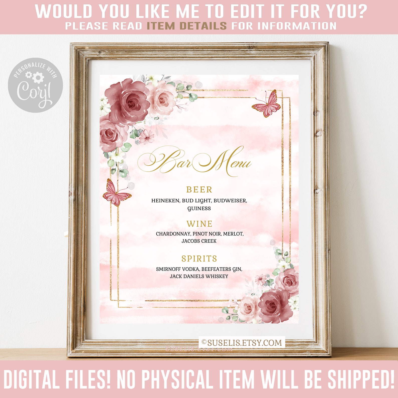 EDITABLE Quinceanera Bar Menu Sign Drinks Corjl Template - Etsy