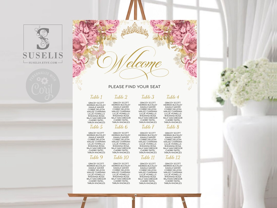 EDITABLE Seating Chart Template, Table Plan, Blush Pink Flowers, Floral ...