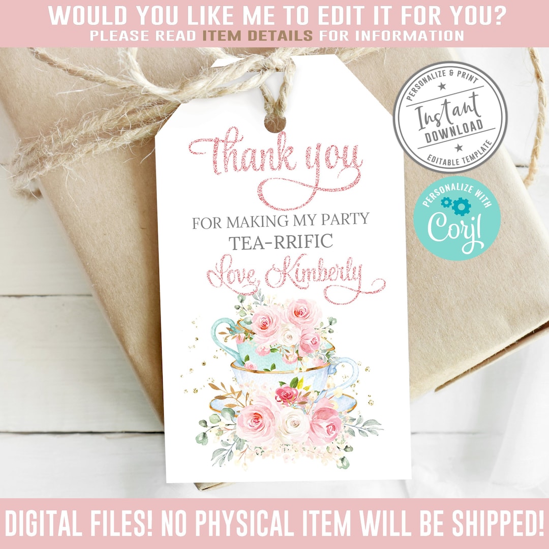 Editable Tea Party Birthday Favor Tag, Corjl Template, Tea for Two Tea ...