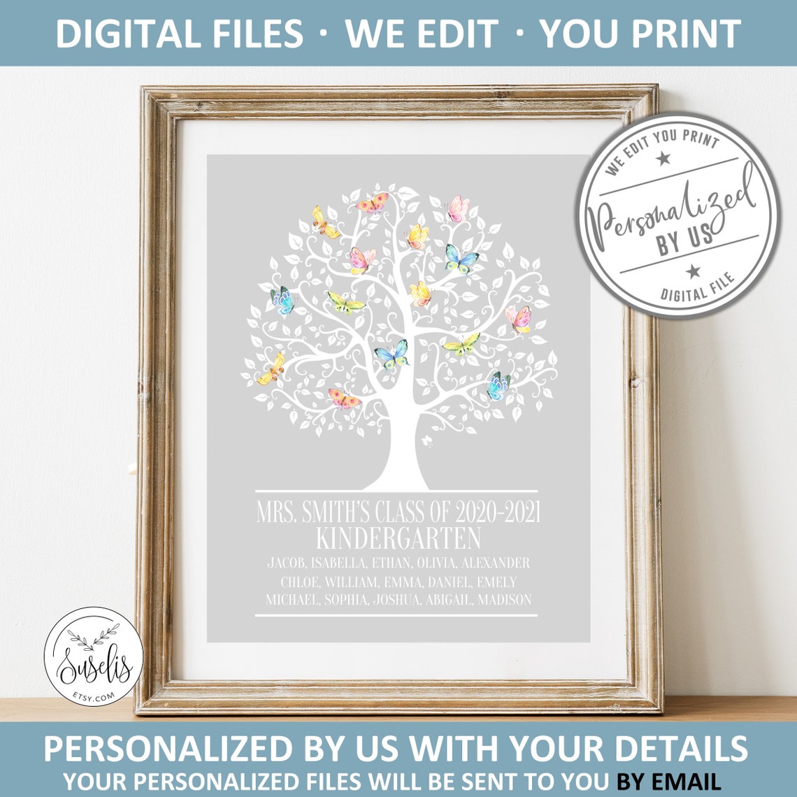 Printable Personalized Teachers Gift, Kids Name, Tree With Butterflies ...
