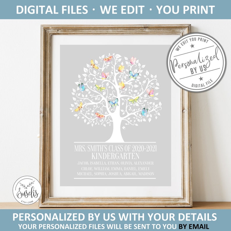 Printable Personalized Teachers Gift, Kids Name, Tree With Butterflies ...