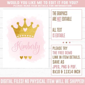 Editable Princess Name Printable Corjl Template Gold Crown | Etsy