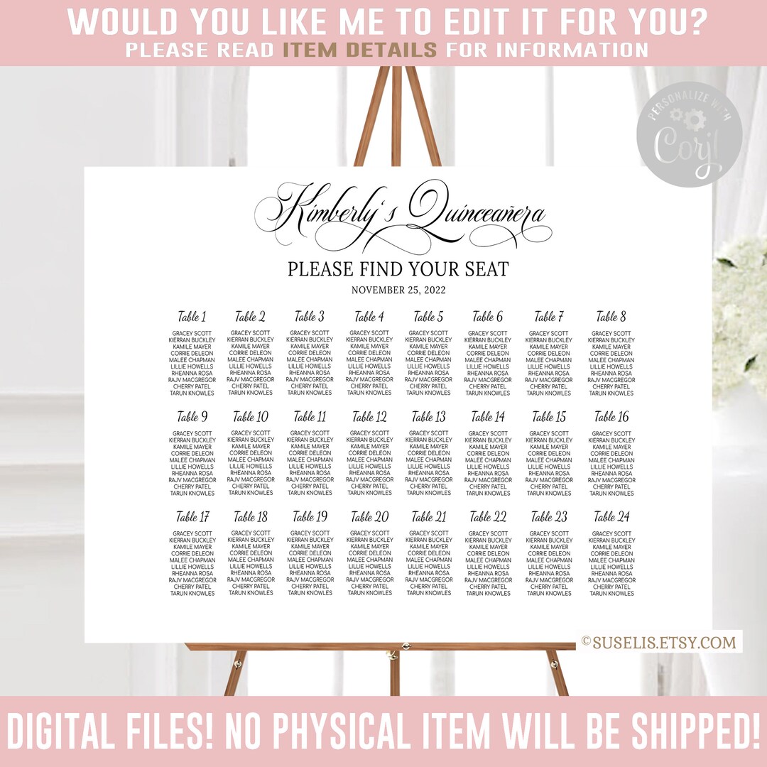 EDITABLE Seating Chart, Corjl Template, Instant Download, Table Plan ...