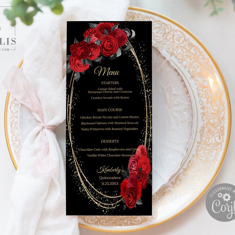 Red Rose Wedding Menu - Etsy