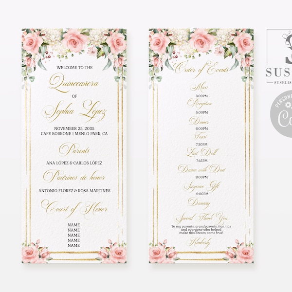 Quinceanera Program Template Download - Etsy