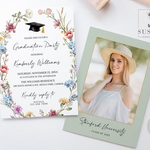 EDITABLE Template Wildflower Graduation Party Invitation, Photo Invite ...