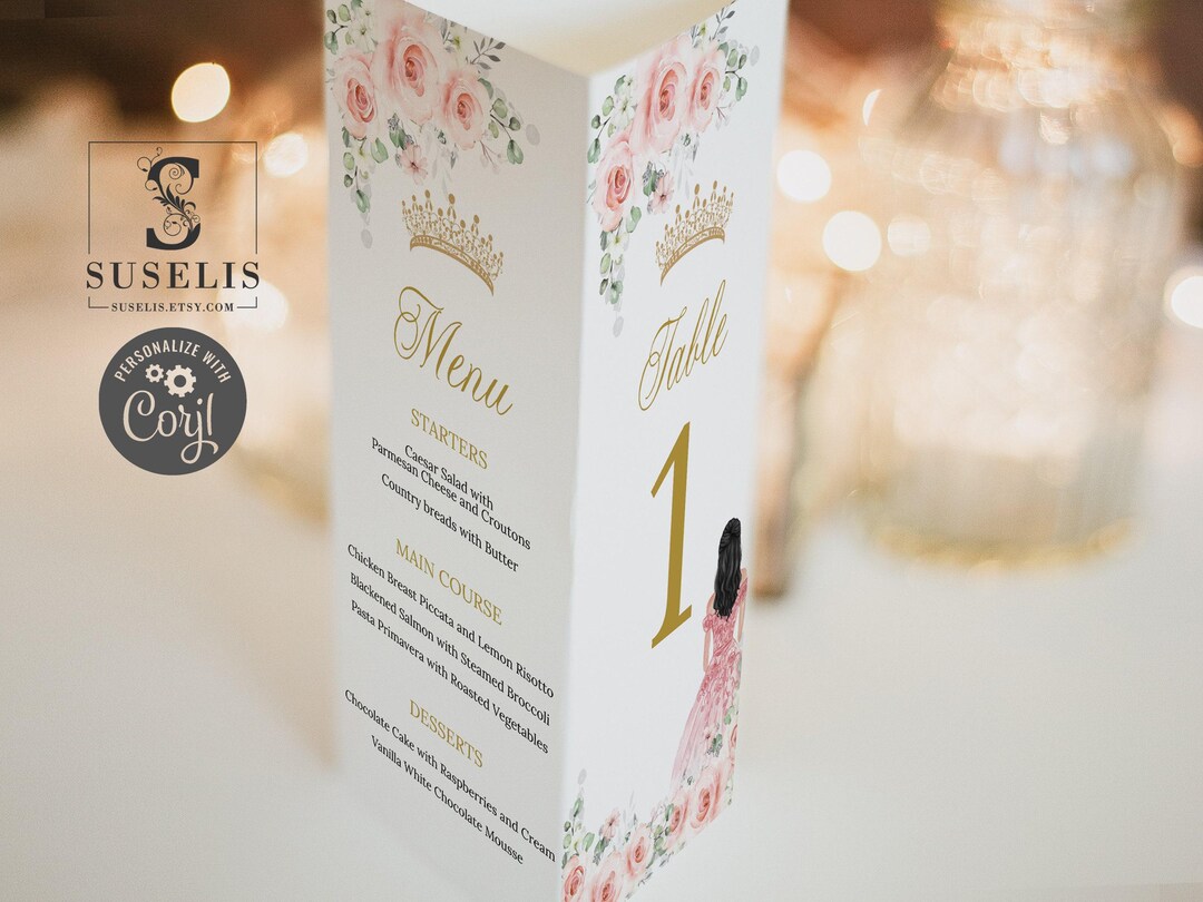 EDITABLE Tri-fold Table Stand, Blush Pink Gold Floral, Trifold Table ...