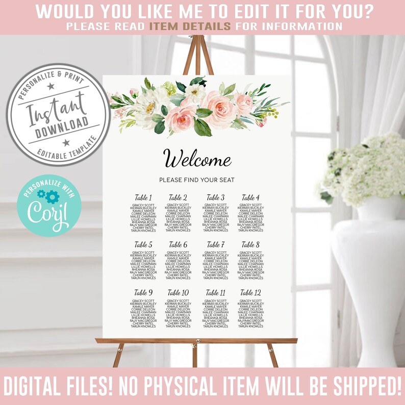 EDITABLE Seating Chart Corjl Template Instant Download | Etsy