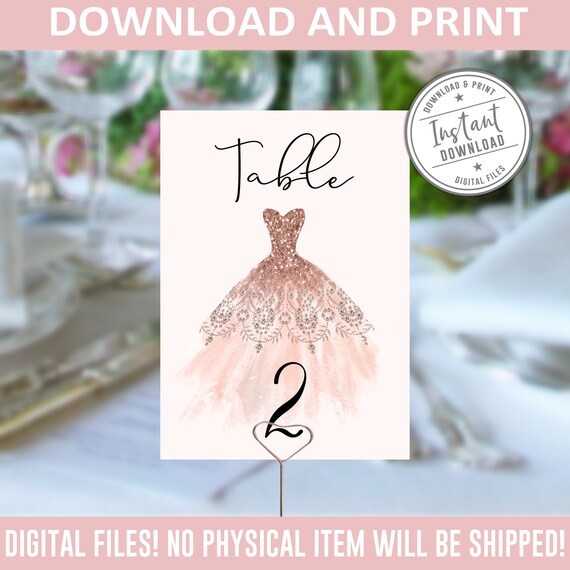 Printable Quinceanera Table Numbers 1-30 5x7 Inch Blush | Etsy