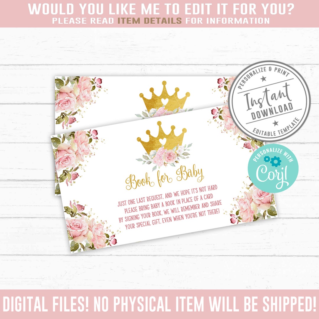 EDITABLE Princess Books for Baby, Blush Pink, Books for Baby Card, Baby ...