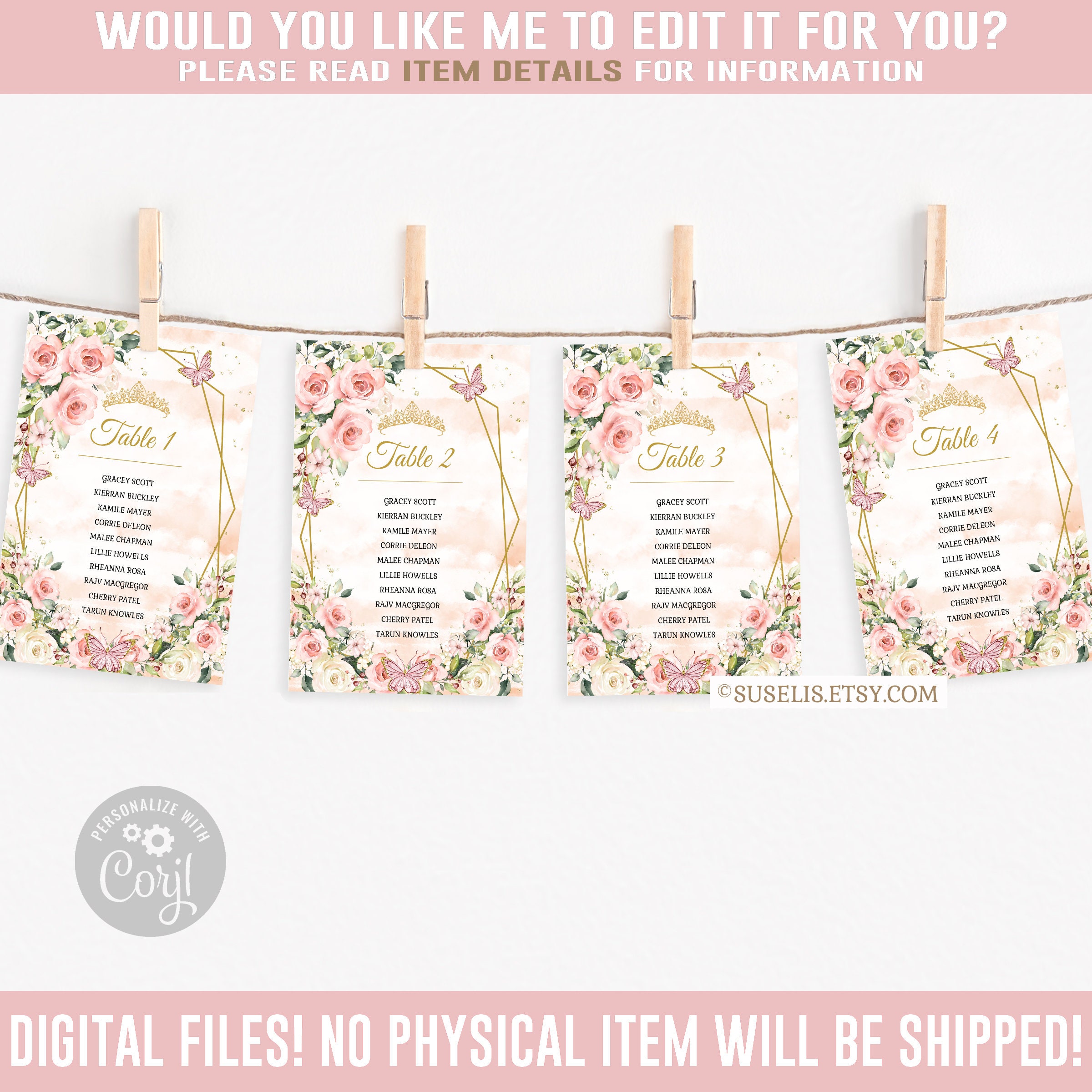 EDITABLE Table Seating Chart Cards Corjl Template Instant - Etsy Canada