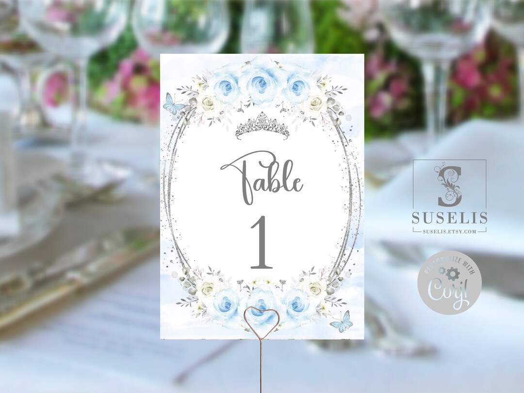 EDITABLE Table Numbers Template, Quinceanera, Baby Blue Silver, Mis ...