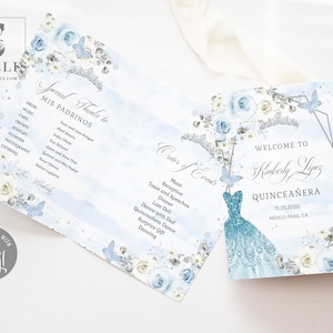 EDITABLE Bi-fold Quinceanera Program Template, Baby Blue Flowers ...