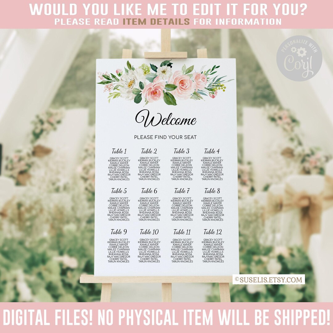 EDITABLE Seating Chart, Corjl Template, Instant Download, Table Plan ...