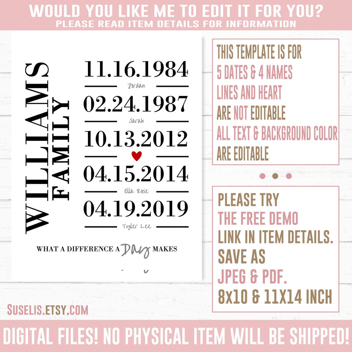 Editable Our Story, Important Dates Print, 5 Rows, Corjl Template ...