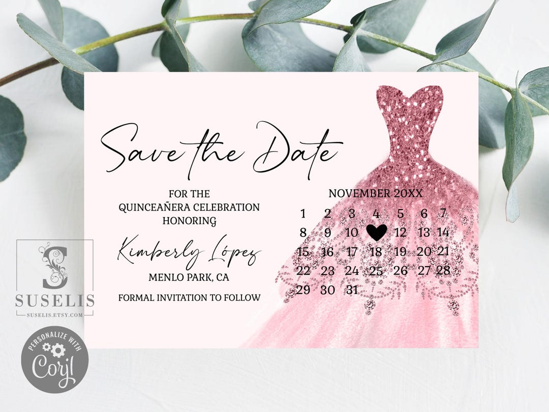 Editable Quinceañera Save the Date Calendar Card Template, Blush Baby ...