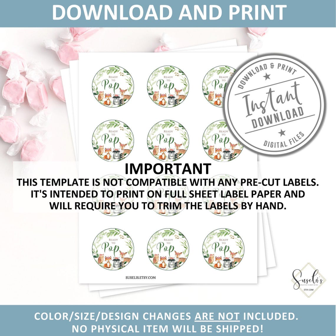 Printable Woodland Ready to Pop Tags, Baby Shower Stickers, Instant ...