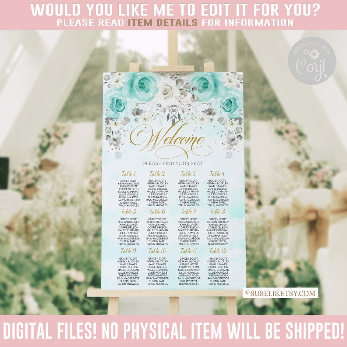 EDITABLE Seating Chart Table Plan Watercolor Robins Egg - Etsy