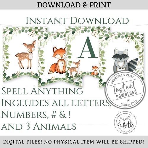 Cute Woodland Animals Printable Banner. Greenery Forest - Etsy