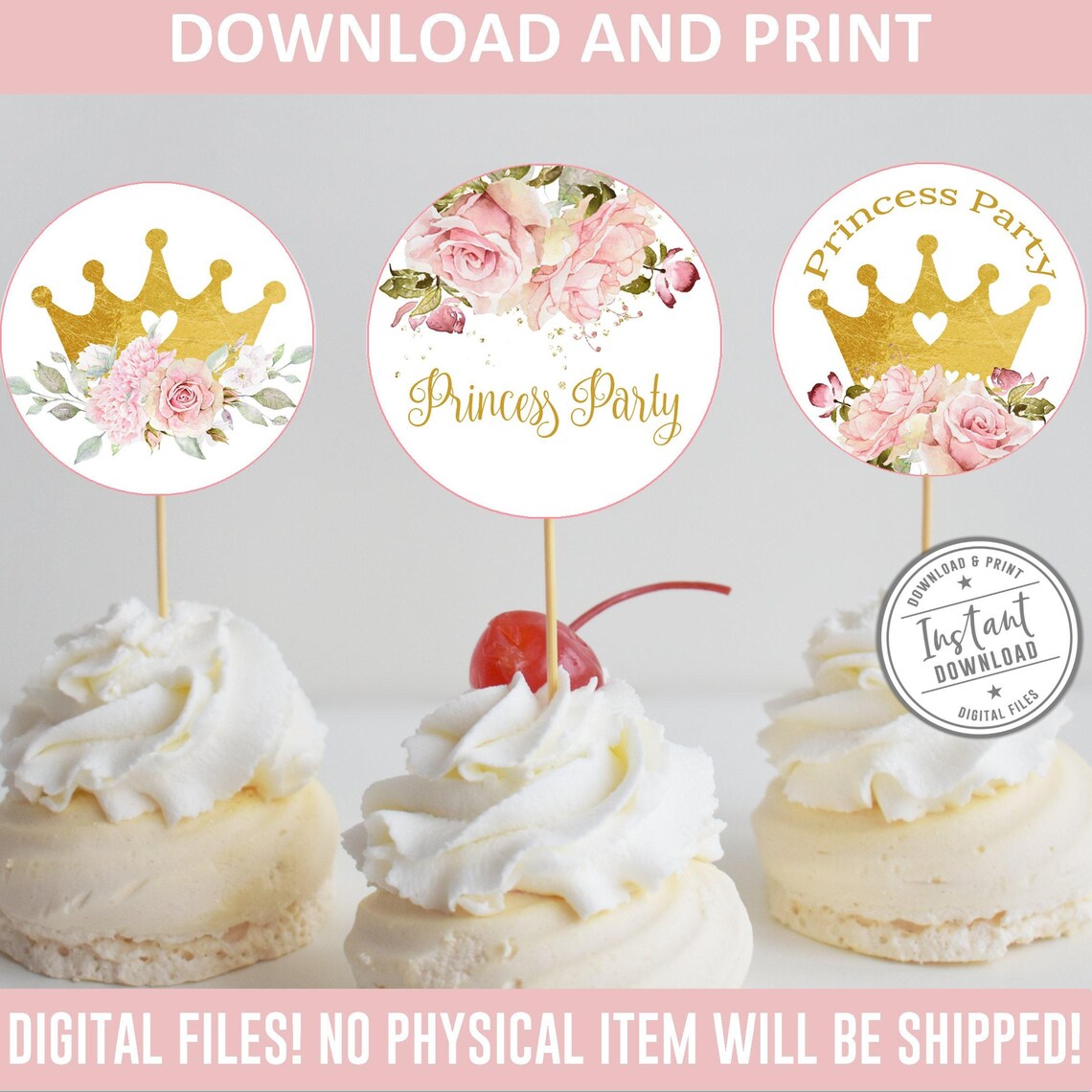 EDITABLE Princess Birthday Party Bundle, Corjl Template, Princess Crown ...