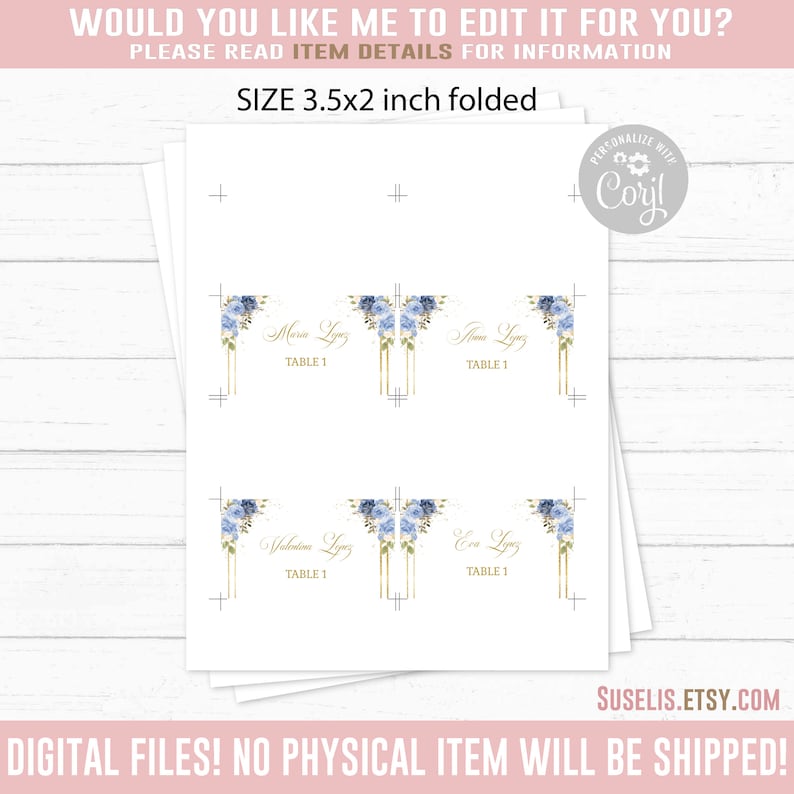 Editable Place Card Table Seating Card Princess Blue - Etsy
